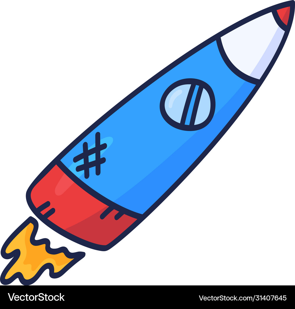 Cartoon rocket hand drawn outline cute space Vector Image
