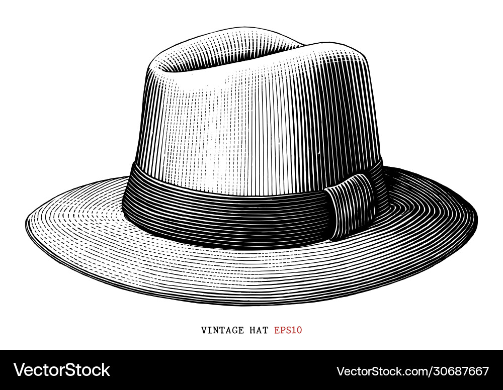 Vintage hat hand draw engraving style black Vector Image
