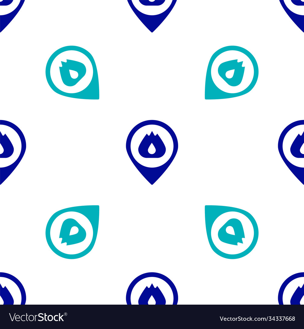 Blue map pointer with fire flame icon isolated Vector Image