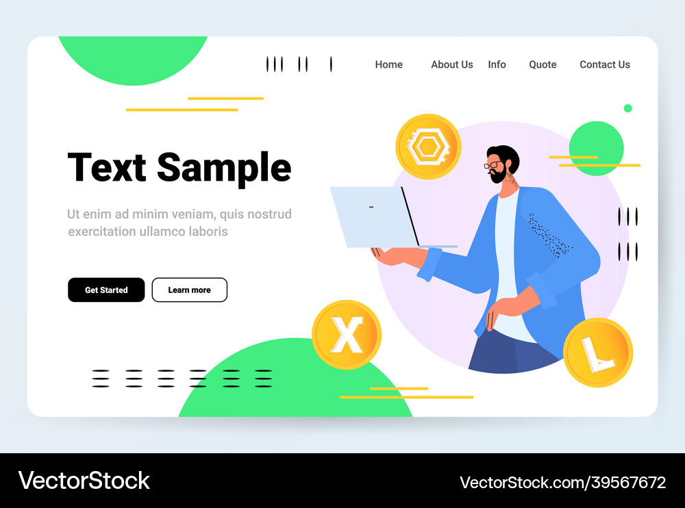 Man mining virtual money coins on laptop Vector Image