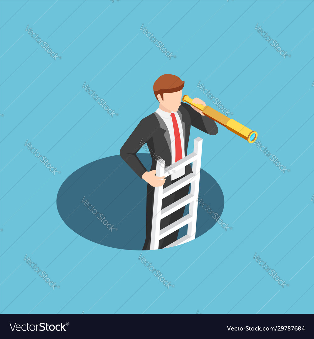 Isometric businessman climbs out hole Royalty Free Vector Isometric businessman climbs out hole Royalty Free Vector