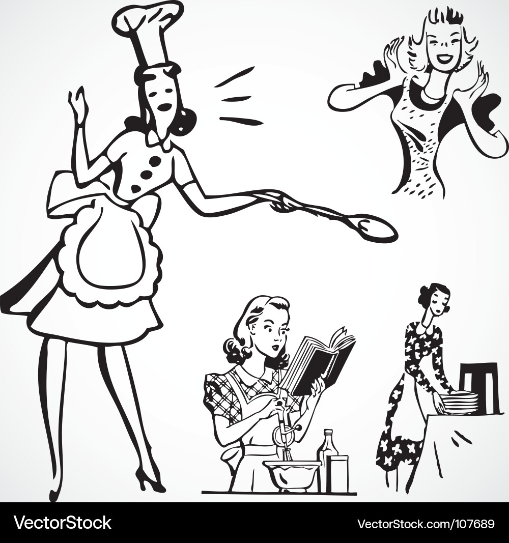 Retro woman cooking Royalty Free Vector Image - VectorStock