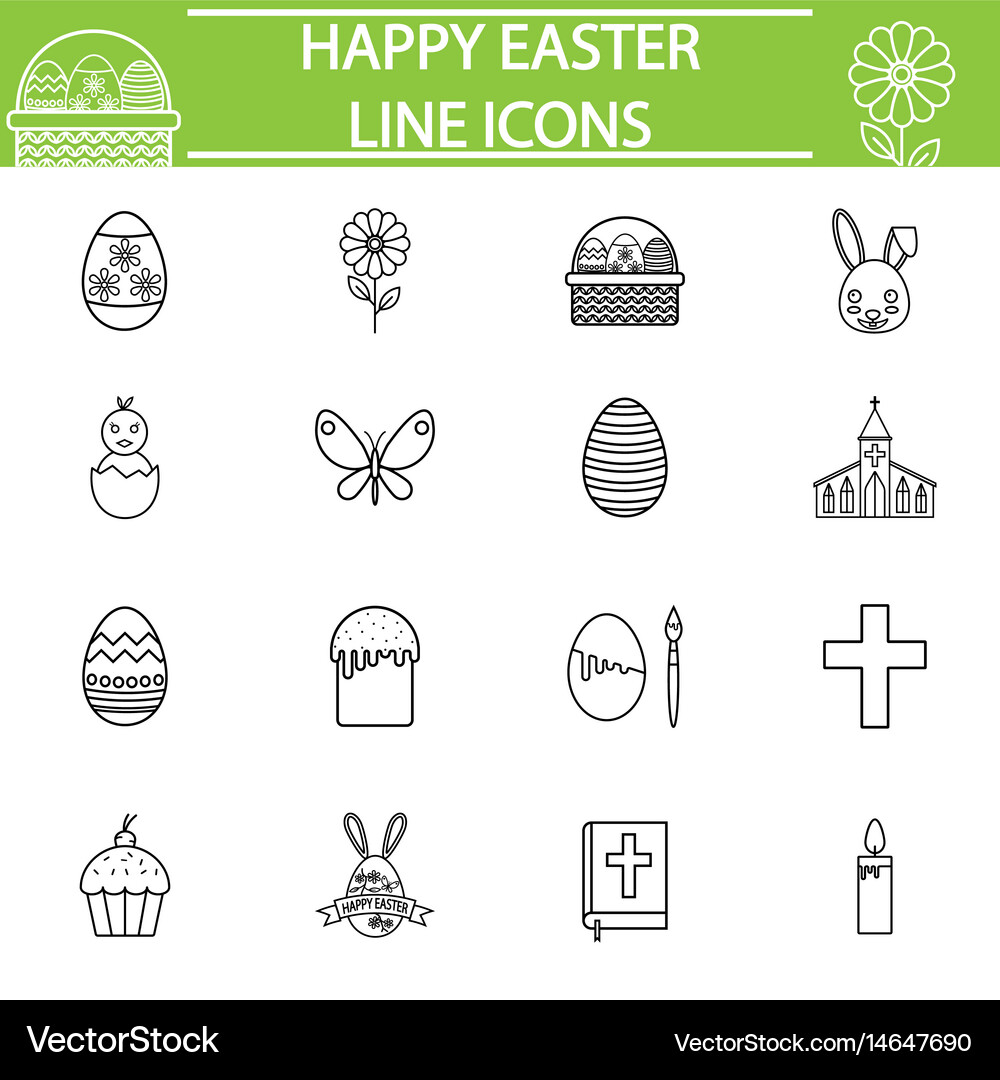 Happy easter line icon set Royalty Free Vector Image