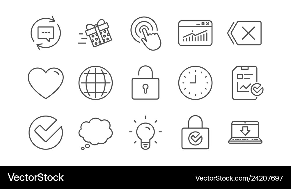 Report time and globe line icons statistics light Vector Image