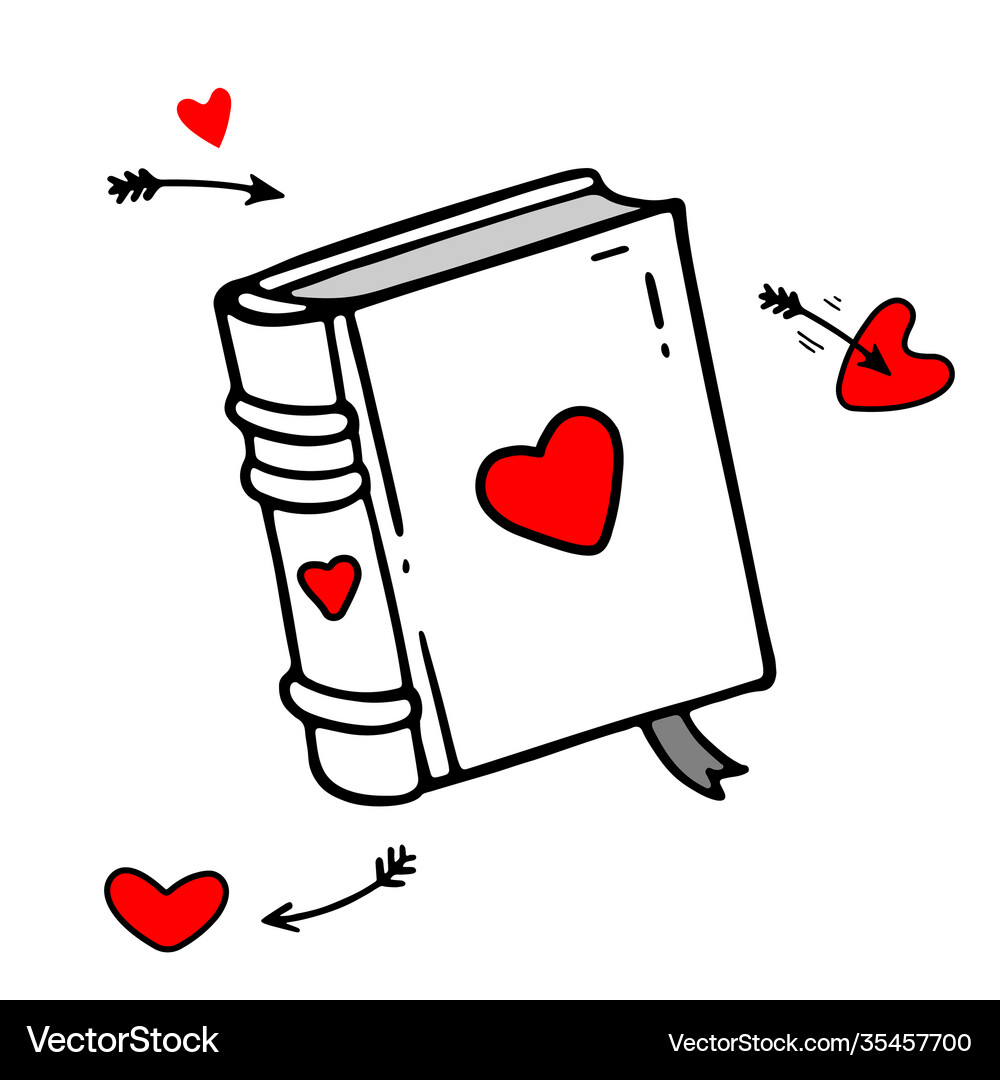Hand drawn book with heart outline doodle Vector Image