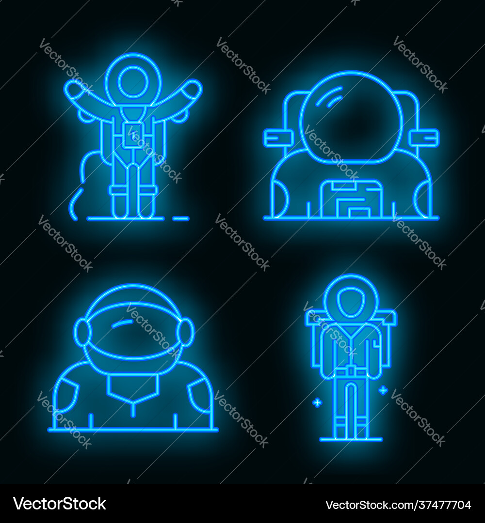 Astronaut icons set neon Royalty Free Vector Image