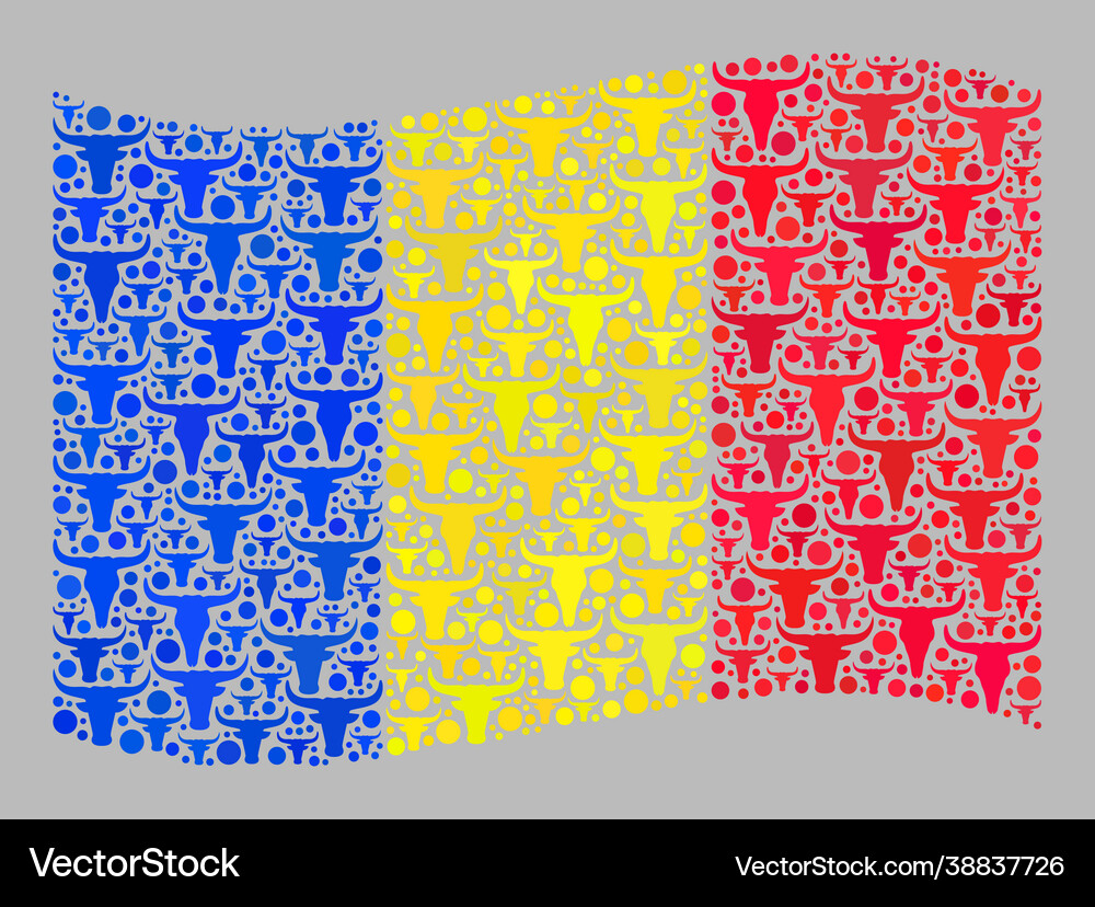 Cattle waving romania flag - collage with bull Vector Image