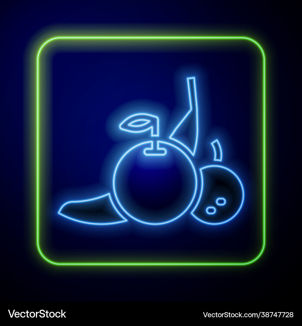 Glowing neon fruit icon isolated on blue Vector Image