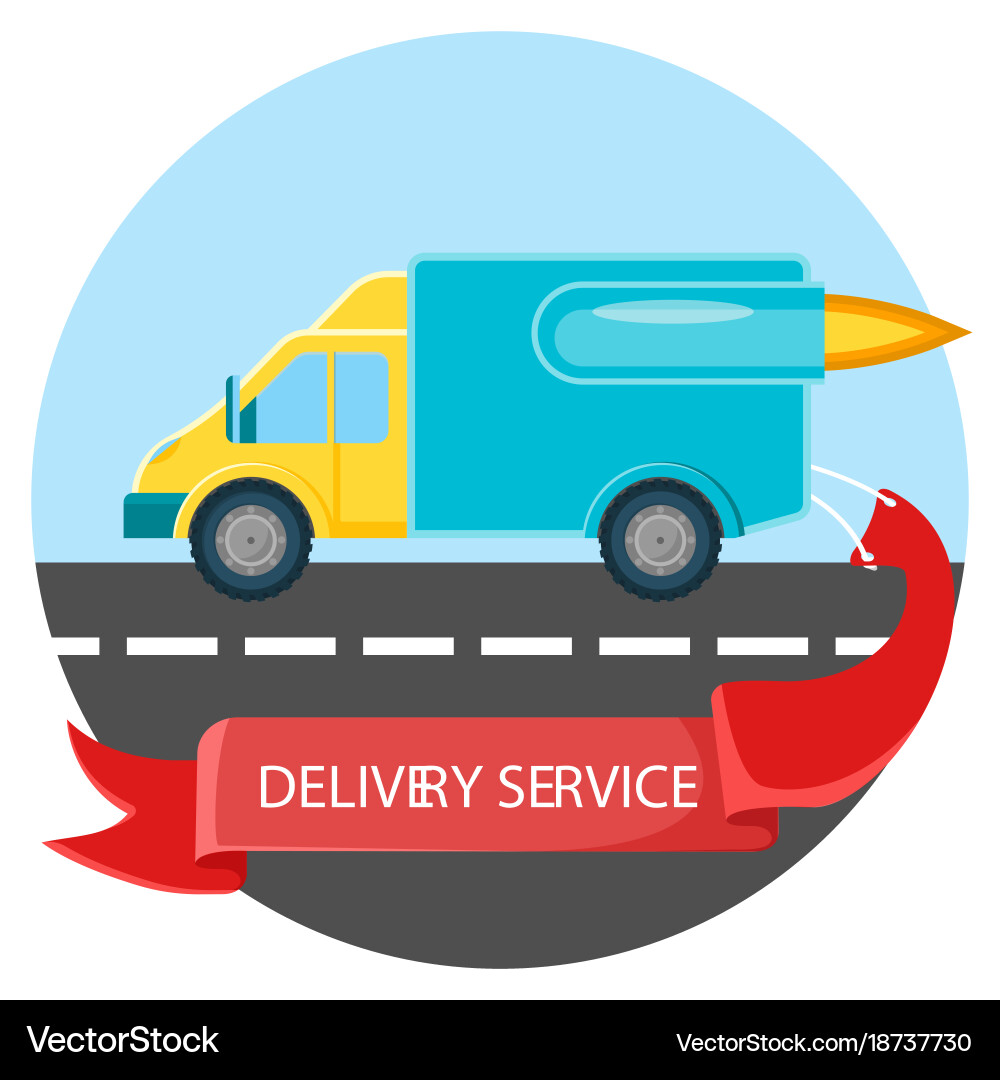Delivery service placard with car Royalty Free Vector Image