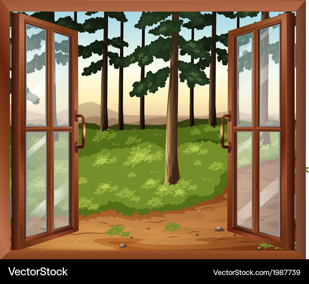 A window with view of the trees Royalty Free Vector Image