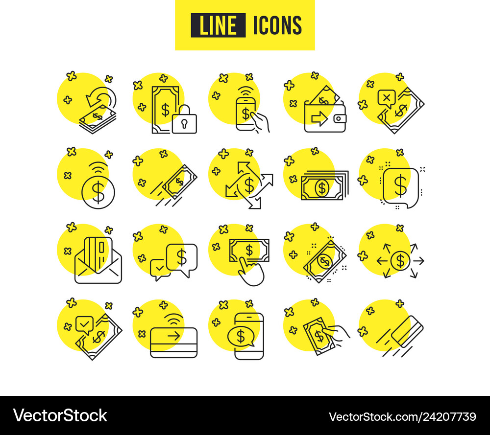 Payment line icons set accept transfer pay Vector Image