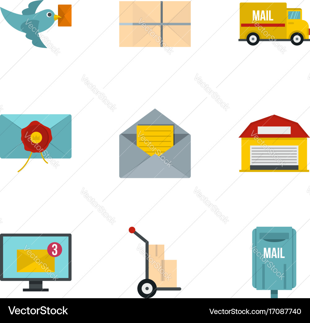 Mail icons set flat style Royalty Free Vector Image