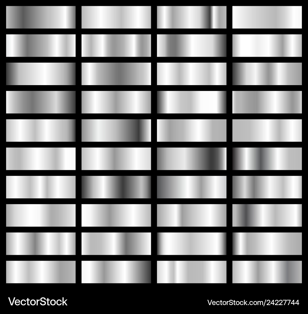 Collection of silver chrome metallic gradient Vector Image