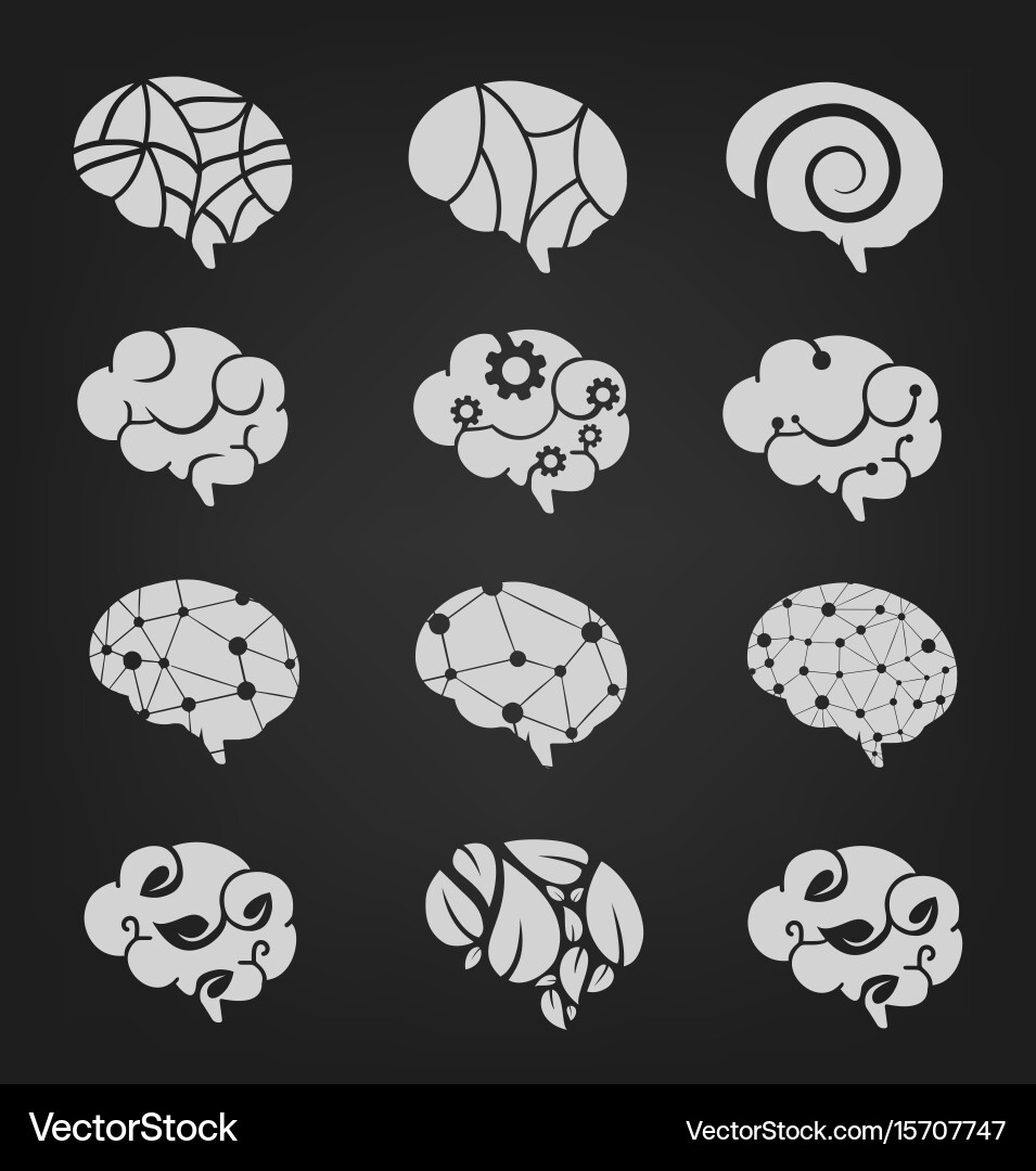 Various brain creation and idea icons Royalty Free Vector