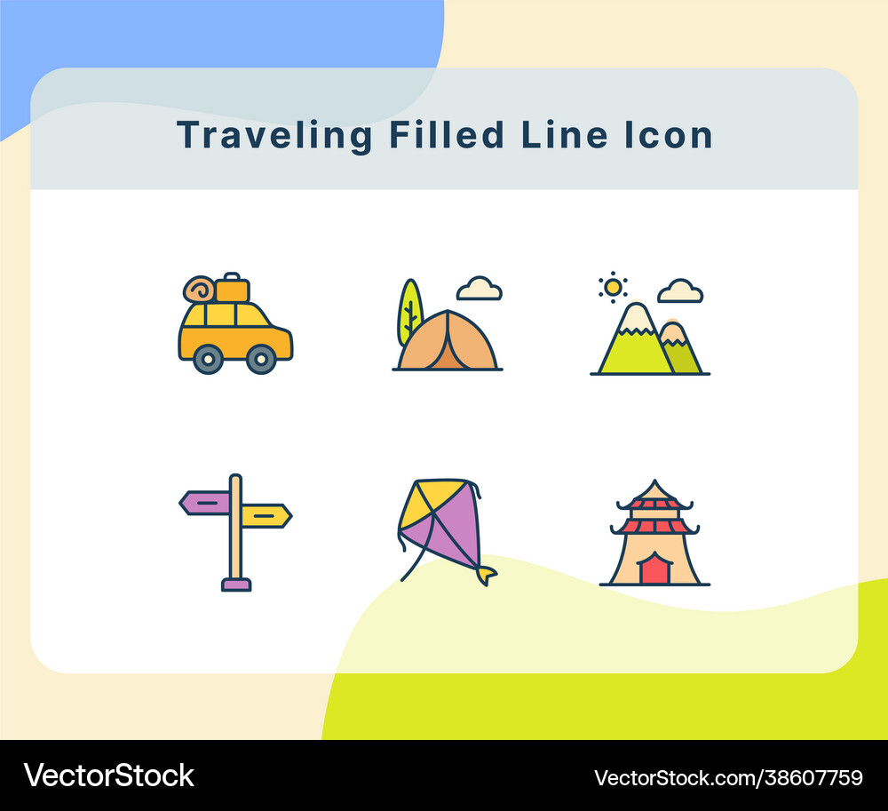 Traveling icon icons set collection pack package Vector Image