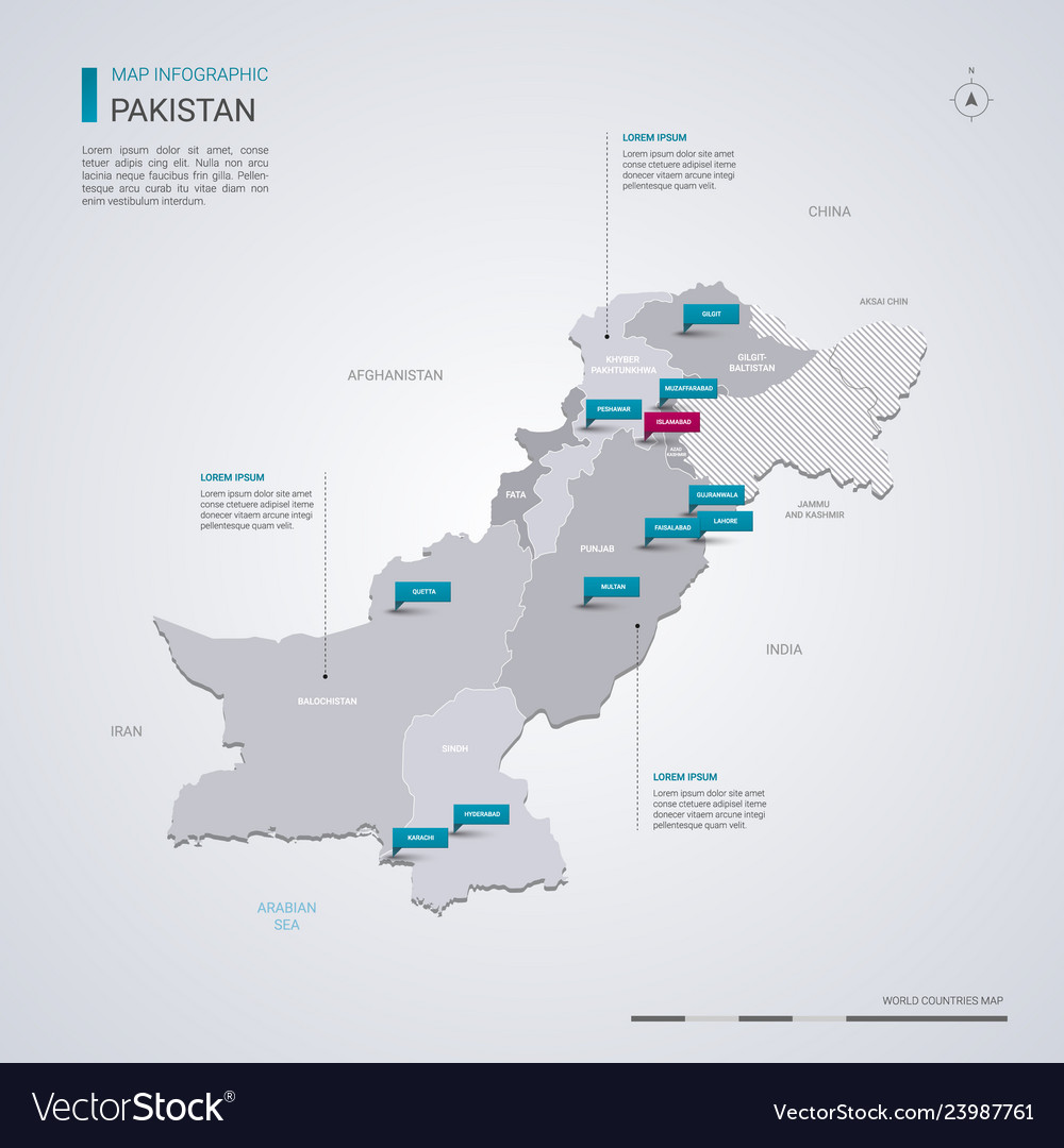 Pakistan map with infographic elements pointer Vector Image
