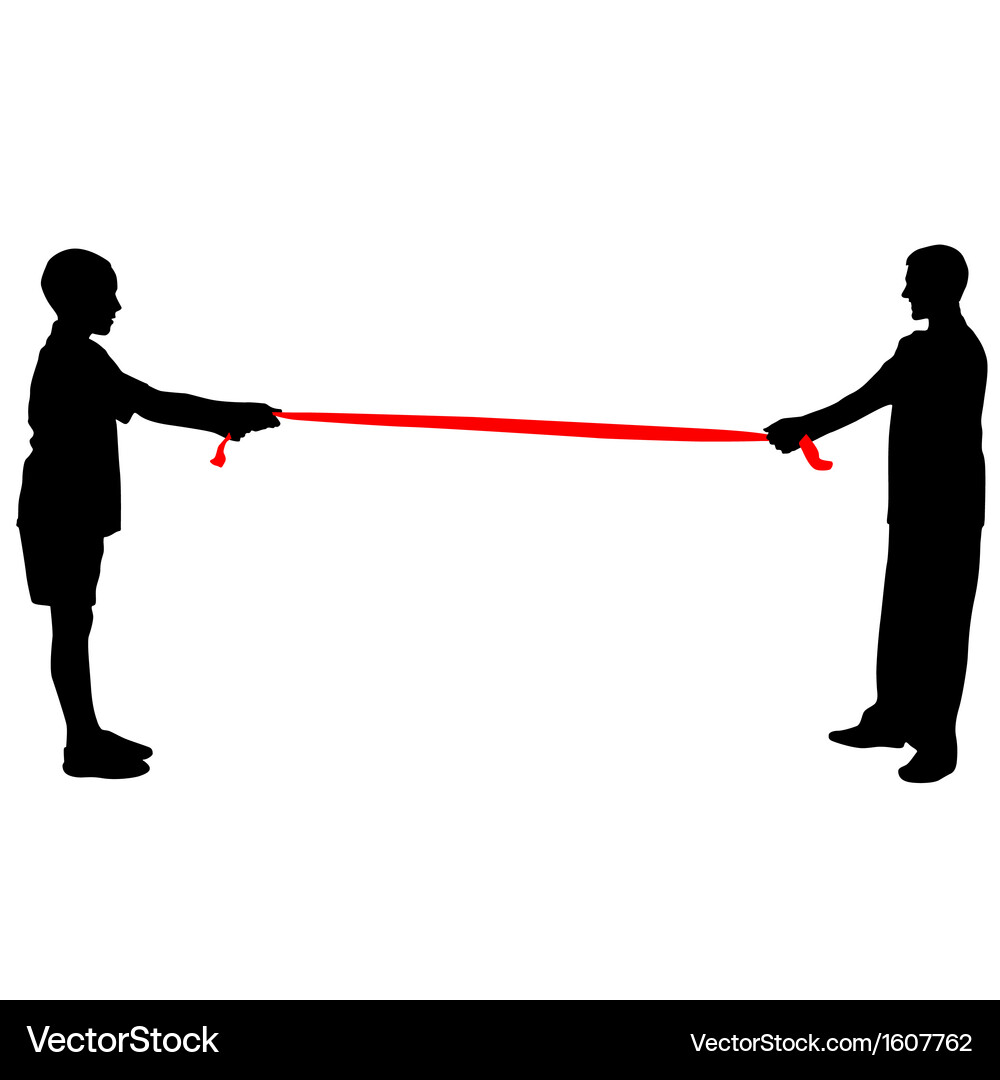 Black silhouettes of people pulling rope Vector Image