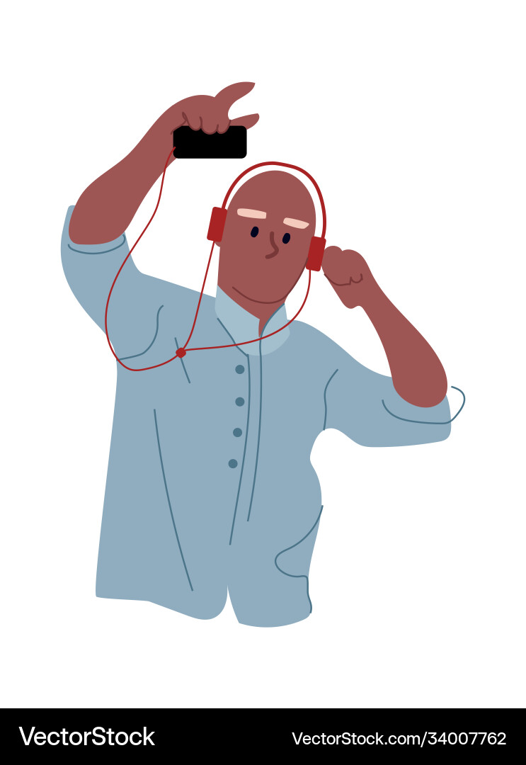 Cartoon man listen music dancing character Vector Image