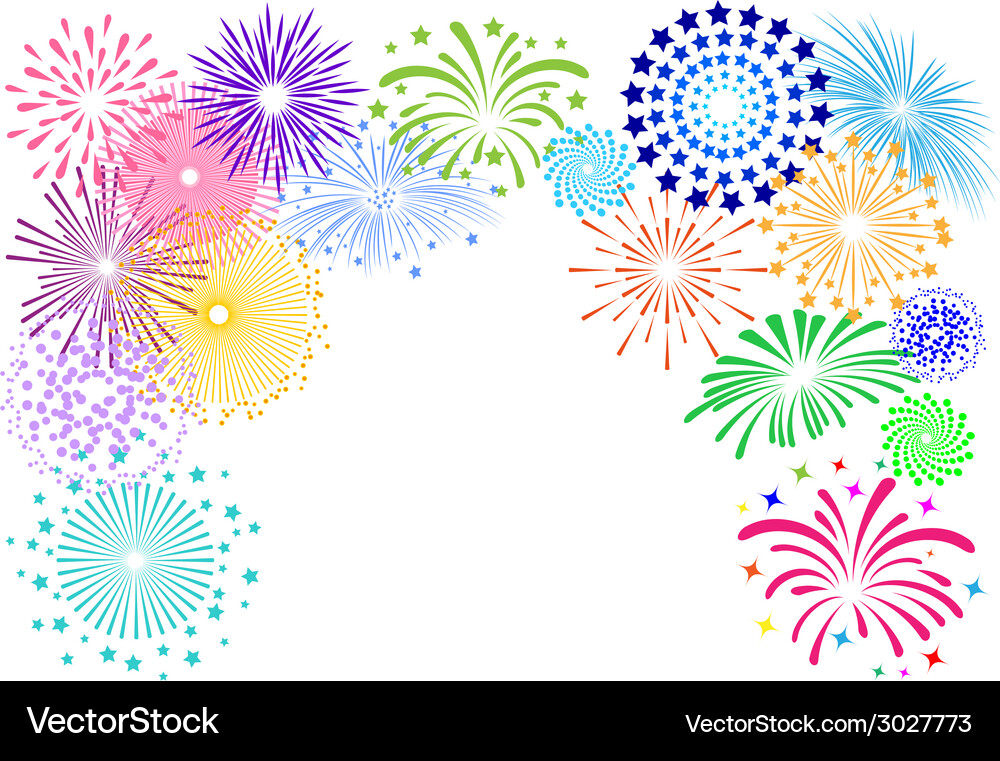 Colorful fireworks frame on white background Vector Image