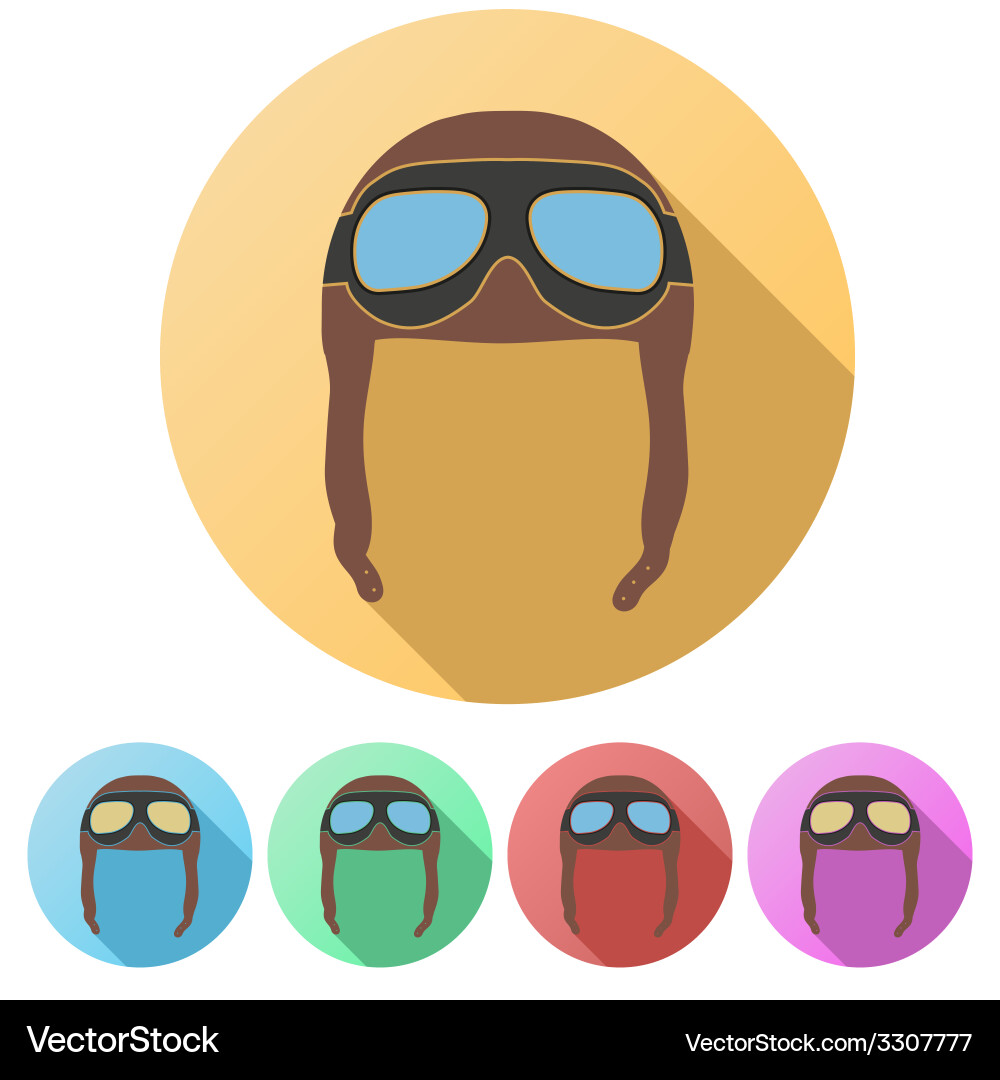 Set flat icons retro aviator pilot helmet Vector Image