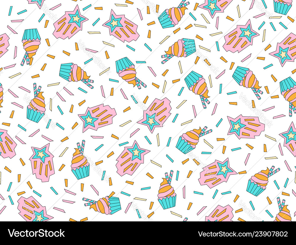 Funny cute cartoon seamless pattern with sweet Vector Image