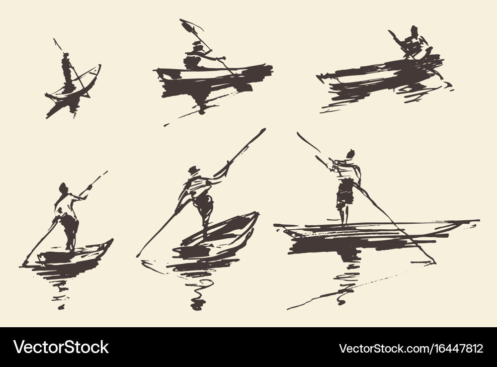Man boat hand drawn sketch Royalty Free Vector Image