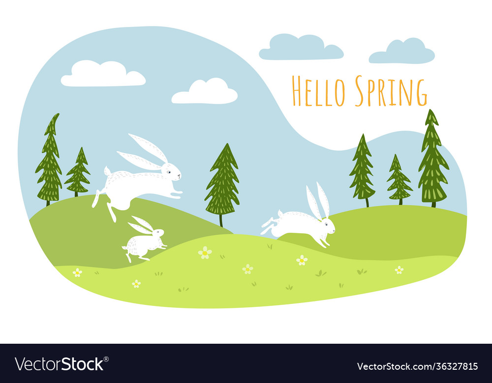 Spring landscape with flower fields white Vector Image