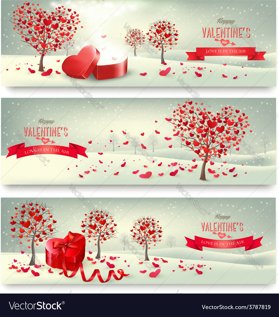 Holiday retro banners valentine trees Royalty Free Vector