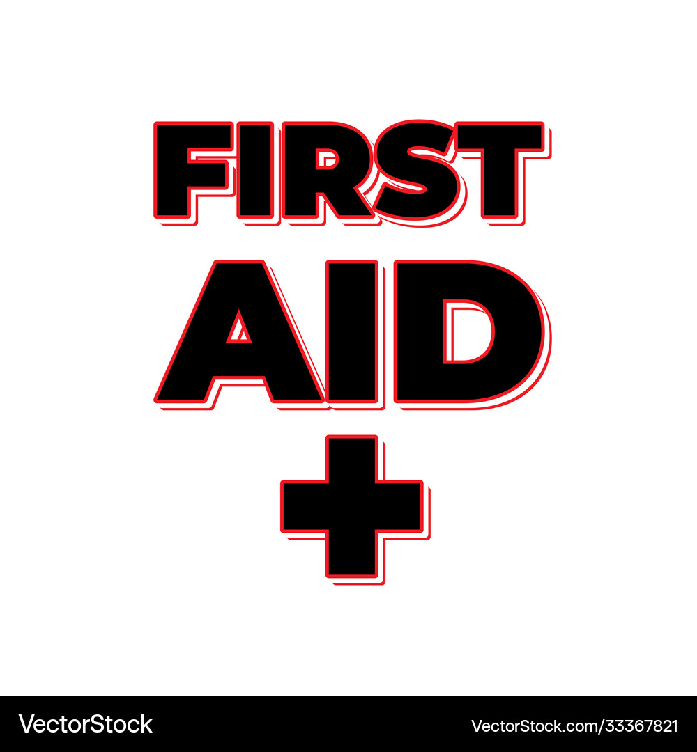 First aid lettering with sign isolated with white Vector Image