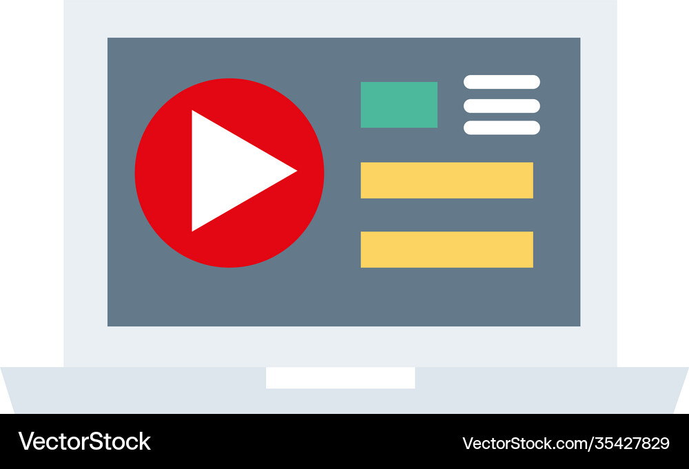 Laptop with media player template flat style icon Vector Image