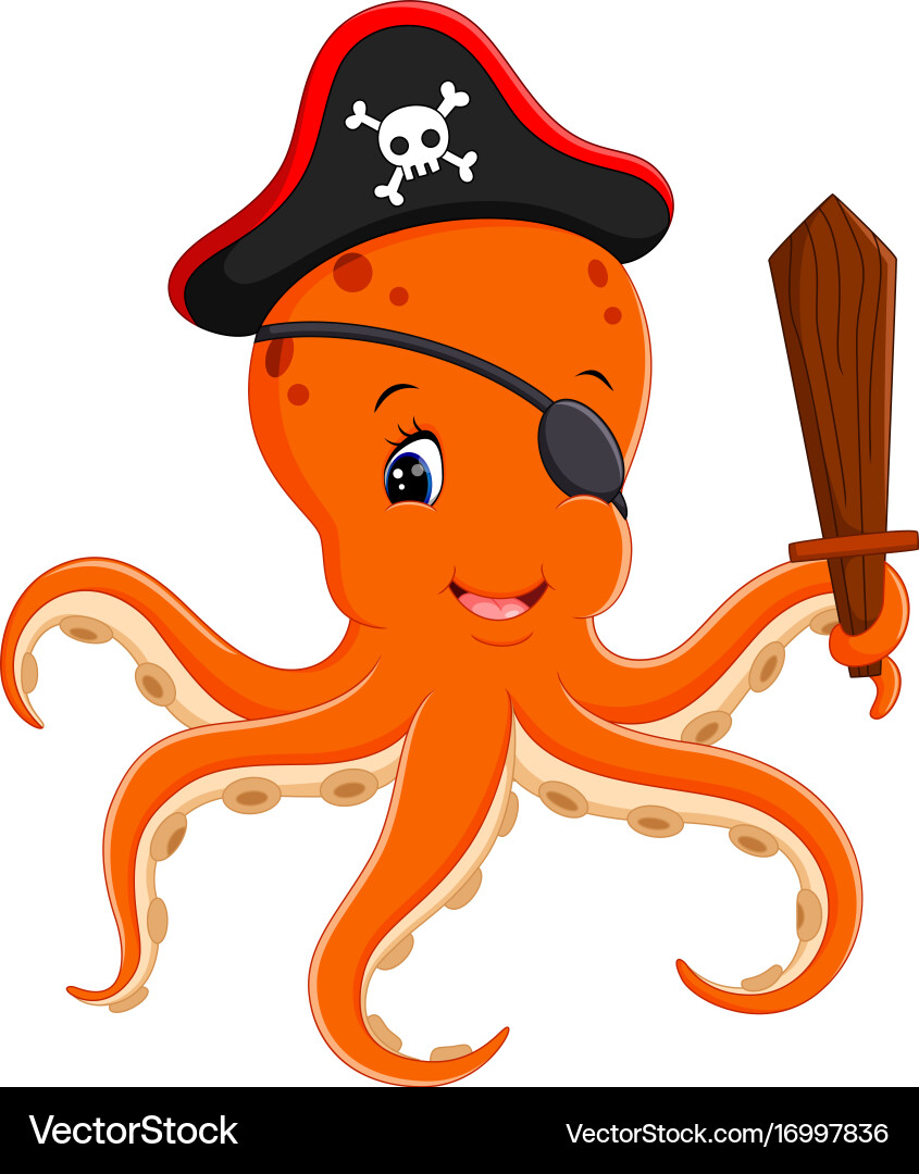 Cartoon pirate octopus Royalty Free Vector Image