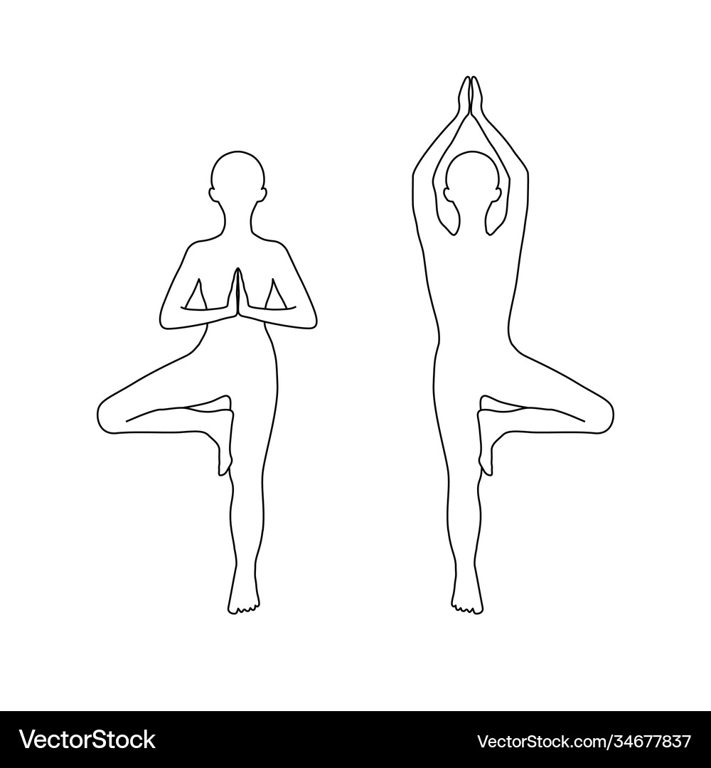 Outline human in tree pose with hands namaste Vector Image