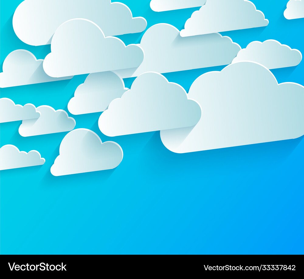 Bright abstract background with white paper clouds