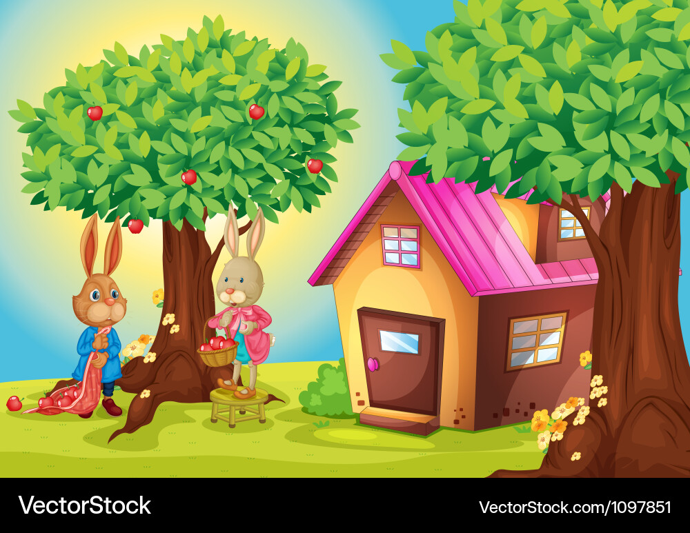 Rabbit and house Royalty Free Vector Image - VectorStock