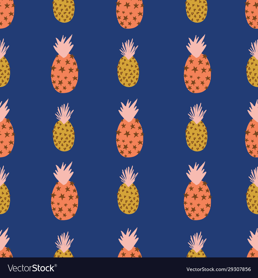 Abstract pineapples pink orange gold on blue Vector Image