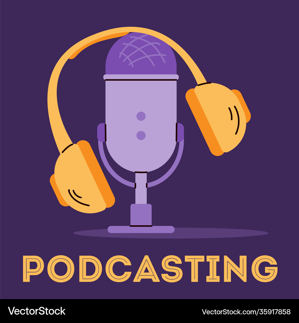 Broadcasting symbol with microphone and headphones