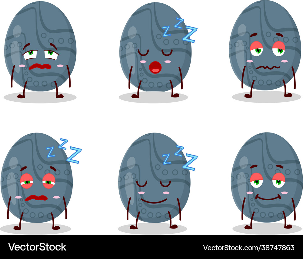 Blue grey easter egg with sleepy expression Vector Image