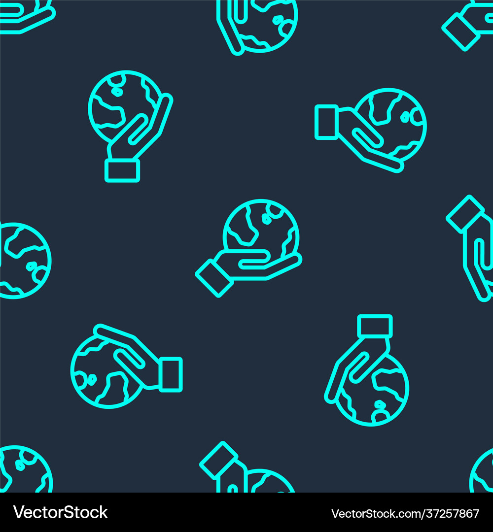 Green line human hand holding earth globe icon Vector Image