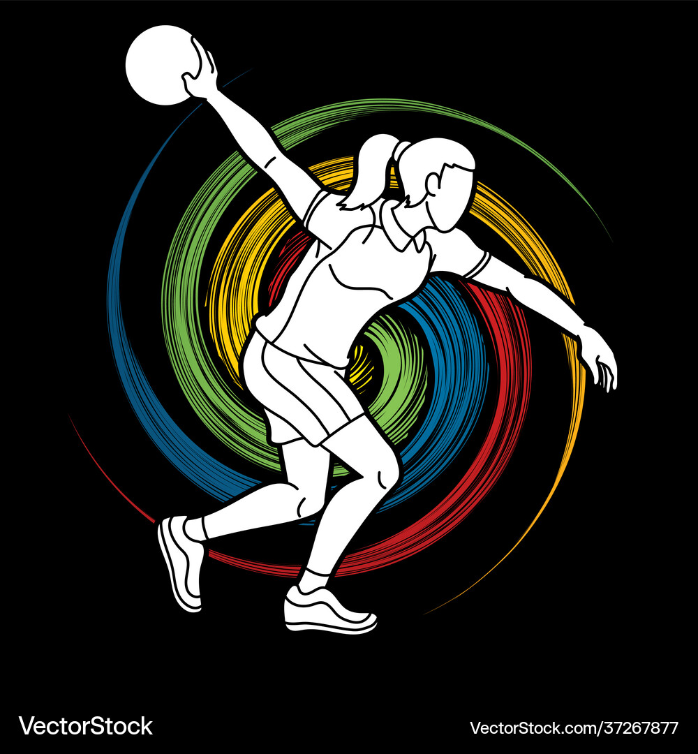 Bowling sport female player pose Royalty Free Vector Image