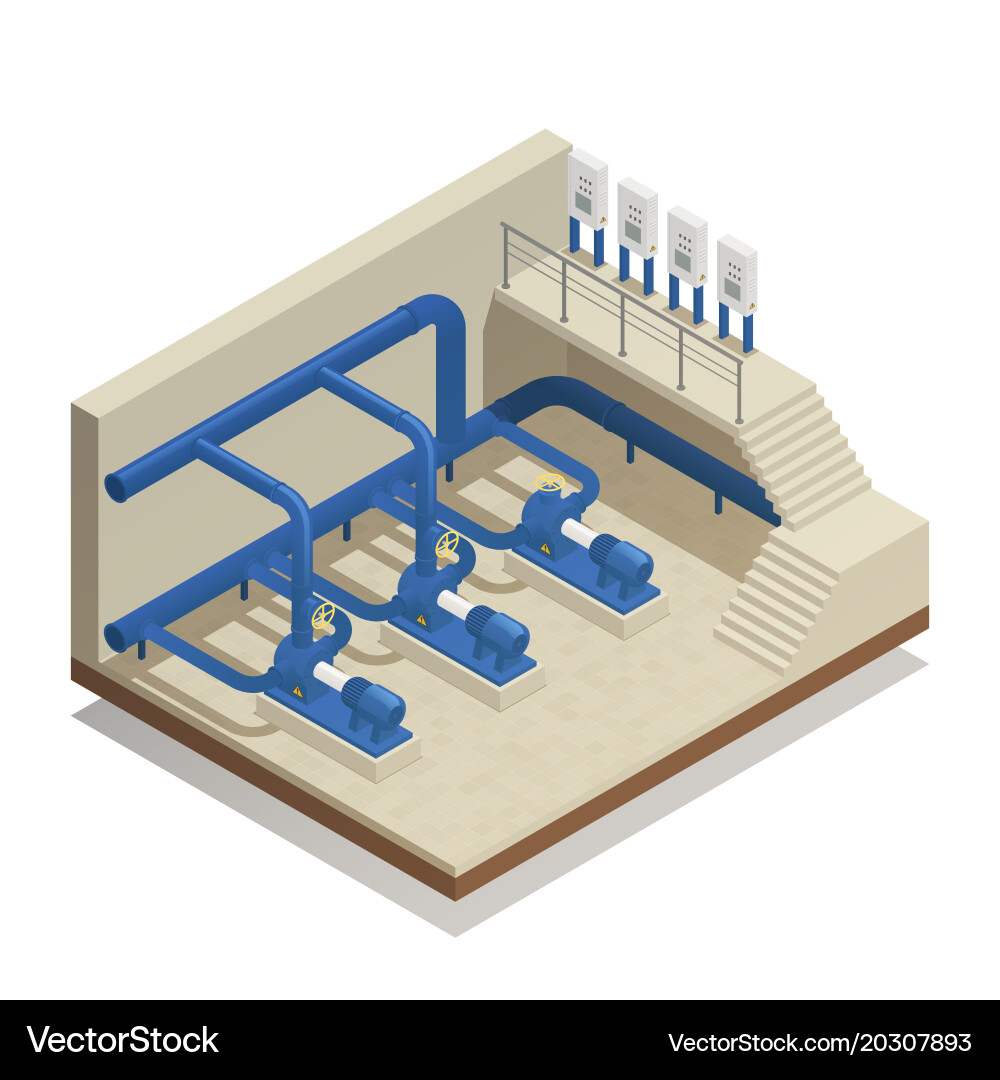 Water cleaning system isometric composition Vector Image