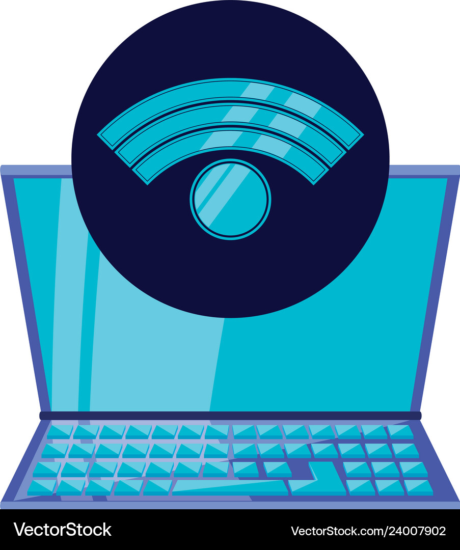 Laptop computer with wifi signal Royalty Free Vector Image