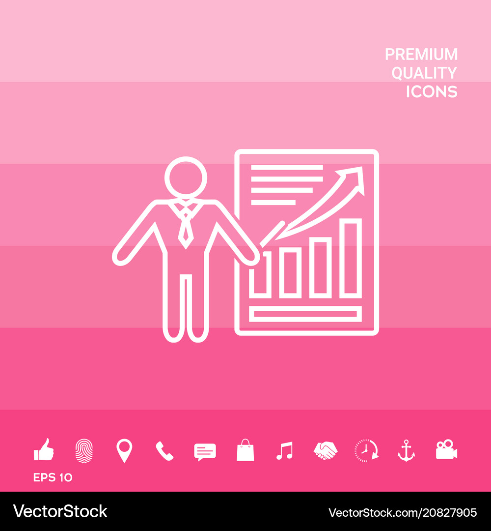 Presentation sign icon man standing with pointer Vector Image