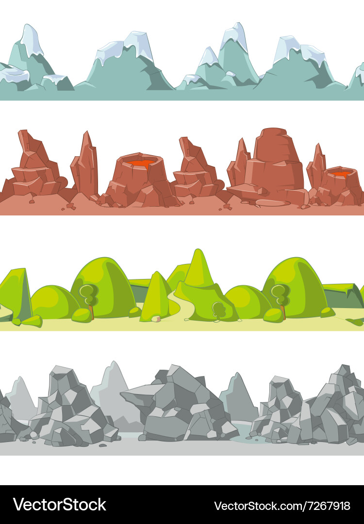 Seamless mountains set in cartoon style Royalty Free Vector