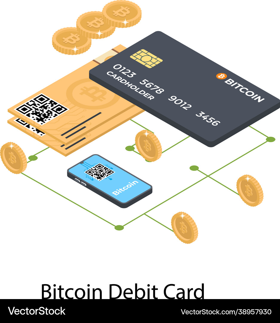 Bitcoin debit card Royalty Free Vector Image - VectorStock