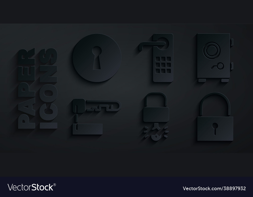 Set Key Broke Inside Padlock Safe Marked Key Vector Image