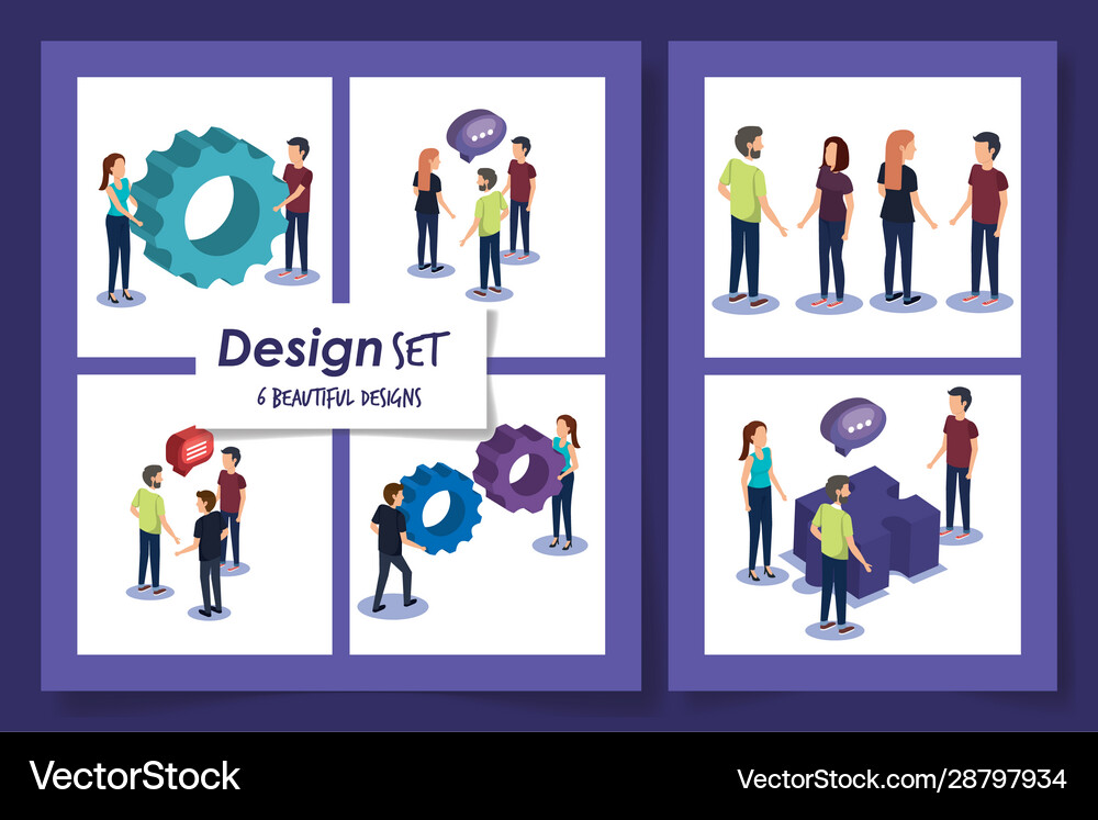 Six designs teamwork with people and icons Vector Image