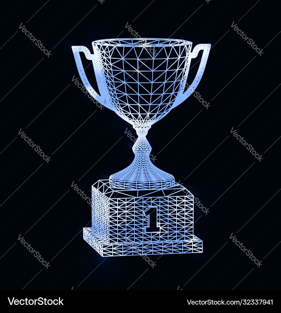 First place award cup with polygonal grid on dark Vector Image