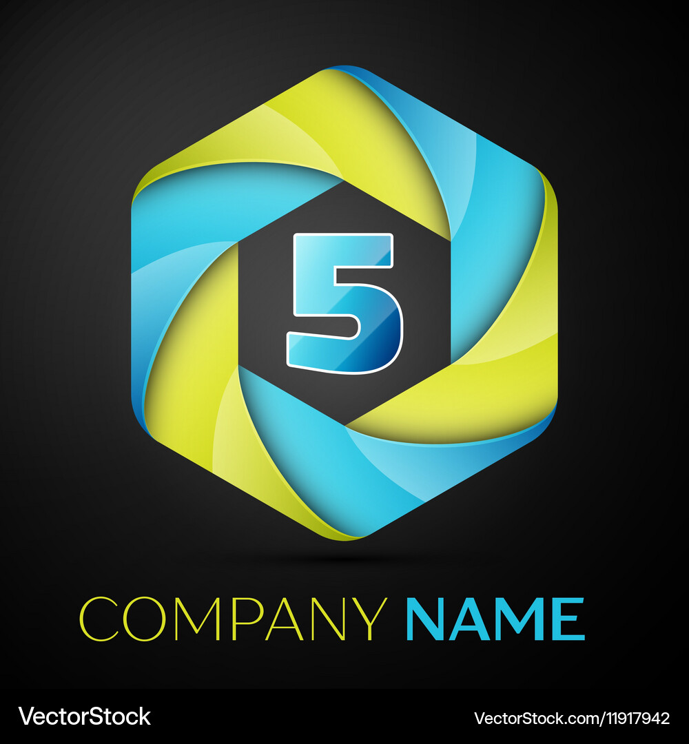 Five number colorful logo in the hexagonal Vector Image
