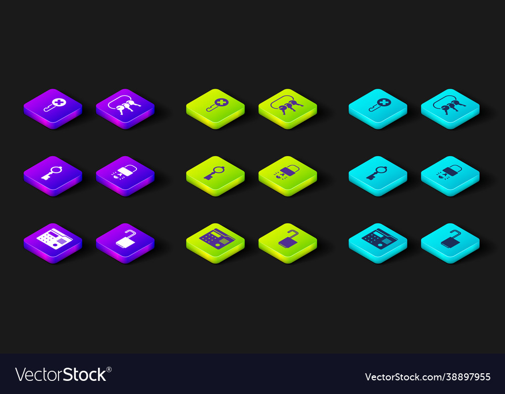 Set House Intercom System Open Padlock Old Key Vector Image