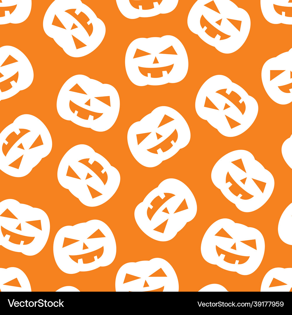 Halloween tile pattern with white pumpkin on orang